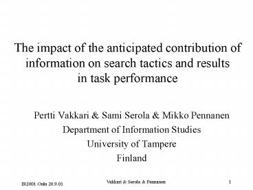 PPT – The impact of the anticipated contribution of information on ...