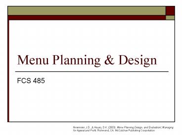 Menu Planning presentation | free to view