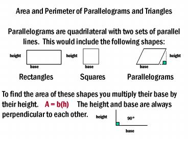 PPT – Area and Perimeter of Parallelograms and Triangles PowerPoint ...