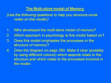 PPT – The Multistore model of Memory' PowerPoint presentation | free to ...