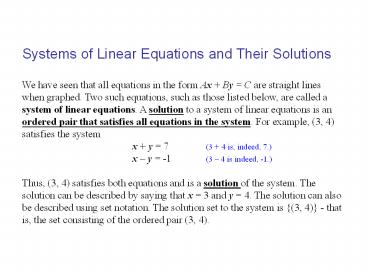 PPT – Systems of Linear Equations and Their Solutions PowerPoint ...