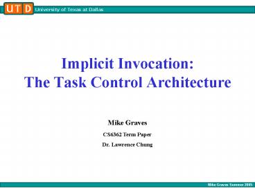 Implicit Invocation: The Task Control Architecture presentation | free ...