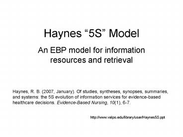 Haynes 5S Model presentation | free to view