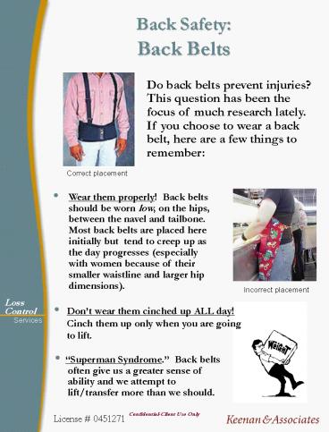 Back Safety: Back Belts presentation | free to view