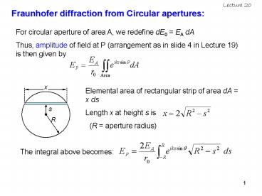 Fraunhofer diffraction from Circular apertures: presentation | free to view