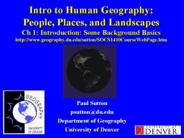 Intro to Human Geography: People, Places, and Landscapes Ch 1 ...