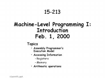 PPT – MachineLevel Programming I: Introduction Feb. 1, 2000 PowerPoint ...