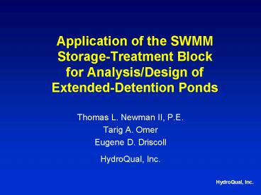 Application of the SWMM StorageTreatment Block for AnalysisDesign of ...