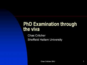 PhD Examination through the viva presentation | free to view