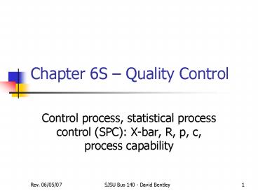 Chapter 6S Quality Control presentation | free to view
