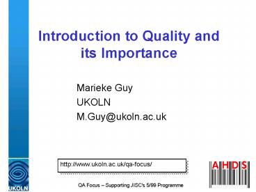Introduction to Quality and its Importance presentation | free to download