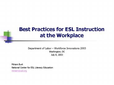 Best Practices for ESL Instruction at the Workplace presentation | free ...