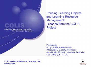 PPT – Reusing Learning Objects and Learning Resource Management: Lessons from the COLIS Project ...