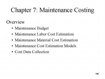 Chapter 7: Maintenance Costing presentation | free to view