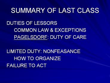 SUMMARY OF LAST CLASS presentation | free to view