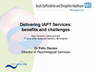Delivering IAPT Services: presentation | free to view