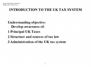INTRODUCTION TO THE UK TAX SYSTEM presentation | free to view