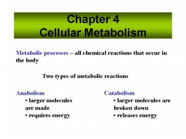 PPT – Chapter 4 Cellular Metabolism PowerPoint presentation | free to ...