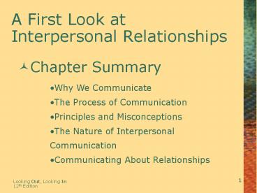 PPT – A First Look at Interpersonal Relationships PowerPoint ...
