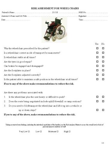 RISK ASSESSMENT FOR WHEELCHAIRS presentation | free to view