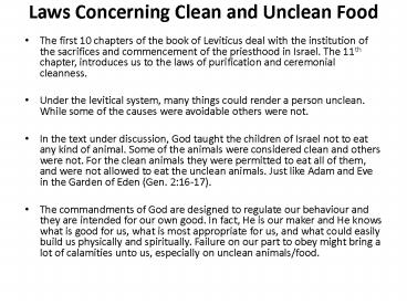 PPT – Laws Concerning Clean and Unclean Food PowerPoint presentation ...