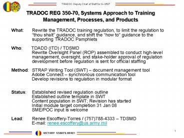 TRADOC REG 35070, Systems Approach to Training Management, Processes ...