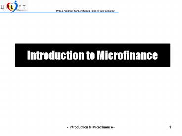 Introduction to Microfinance presentation | free to view