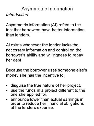 Asymmetric Information presentation | free to view