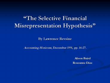 The Selective Financial Misrepresentation Hypothesis By Lawrence ...