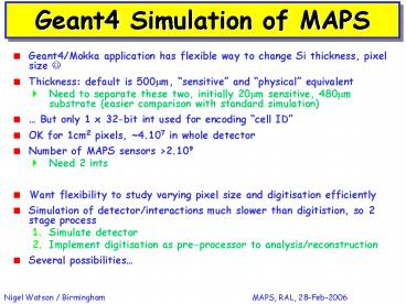 PPT – Geant4 Simulation of MAPS PowerPoint presentation | free to ...