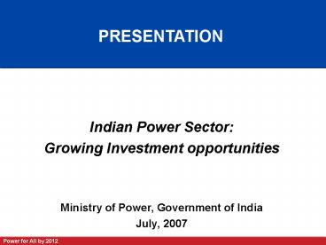 Indian Power Sector: presentation | free to view