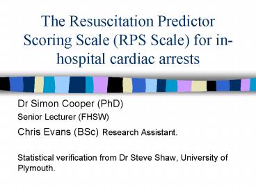 PPT – The Resuscitation Predictor Scoring Scale RPS Scale for ...