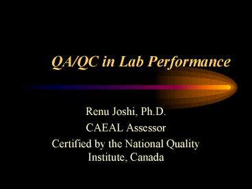 QAQC in Lab Performance presentation | free to view