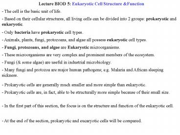 PPT – Lecture BIOD 5: Eukaryotic Cell Structure PowerPoint presentation ...