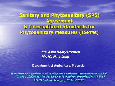 Sanitary and Phytosanitary SPS Agreement presentation | free to view