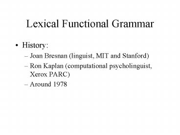 Lexical Functional Grammar presentation | free to view