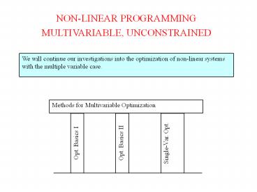 We will continue our investigations into the optimization of non-linear ...