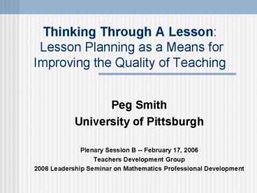 Thinking Through A Lesson: Lesson Planning as a Means for Improving the ...