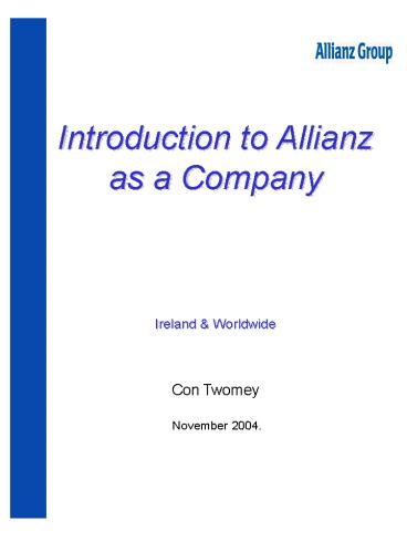 Introduction to Allianz as a Company Ireland presentation | free to view
