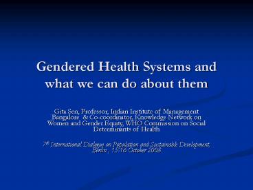 Gender as a Social Determinant of Health presentation | free to view