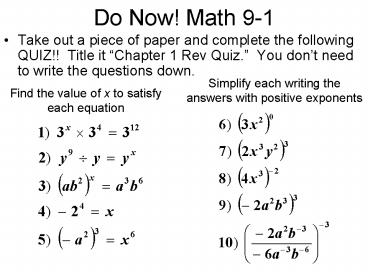 PPT – Do Now Math 91 PowerPoint presentation | free to view - id ...