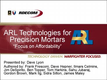 PPT – ARL Technologies for Precision Mortars PowerPoint presentation ...