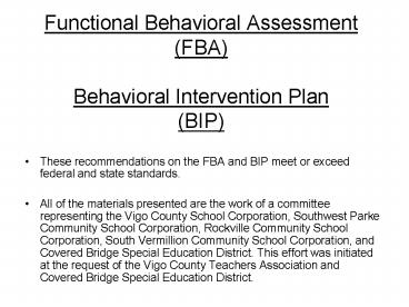 PPT – Functional Behavioral Assessment FBA Behavioral Intervention Plan ...