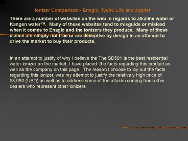 Ionizer Comparison Enagic, Tyent, Life and Jupiter' presentation | free ...