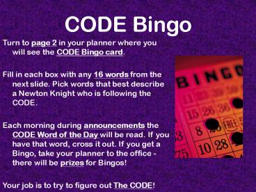 CODE Bingo presentation | free to view