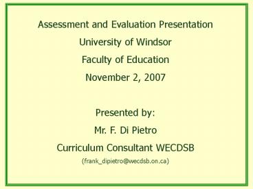 Assessment and Evaluation Presentation presentation | free to view