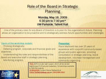 Role of the Board in Strategic Planning presentation | free to view