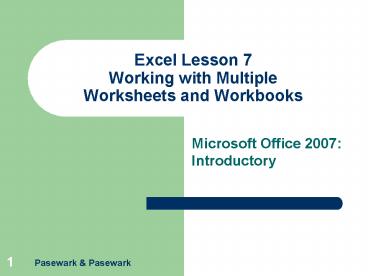 Excel Lesson 7 Working with Multiple Worksheets and Workbooks ...
