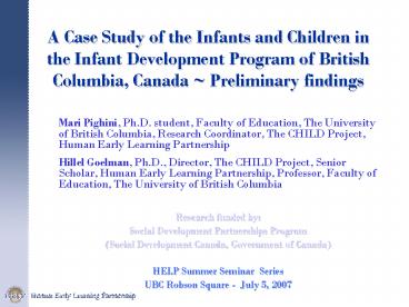 A Case Study of the Infants and Children in the Infant Development ...
