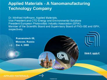 Applied Materials A Nanomanufacturing Technology Company presentation ...